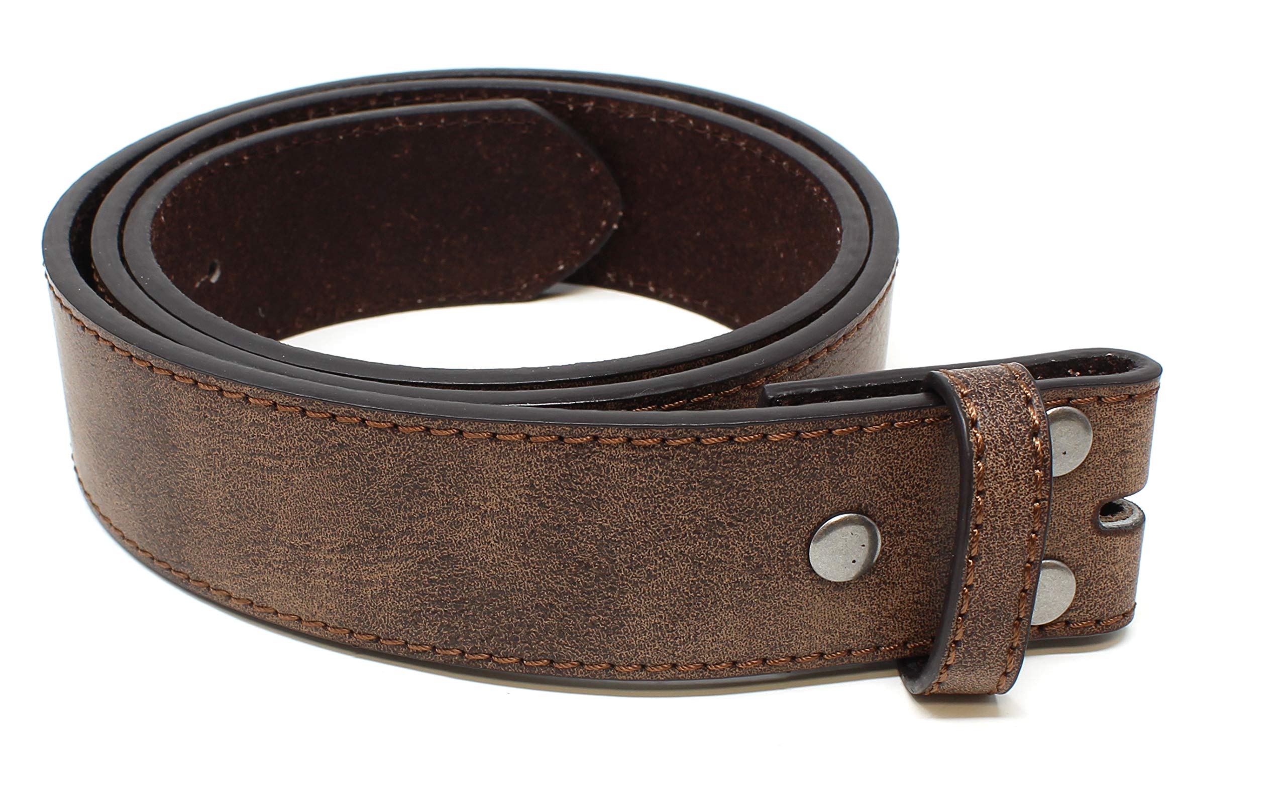 BC Belts Leather Belt Strap with Vintage Distressed Texture 1.5" Wide with Snaps (Dark Brown-L)