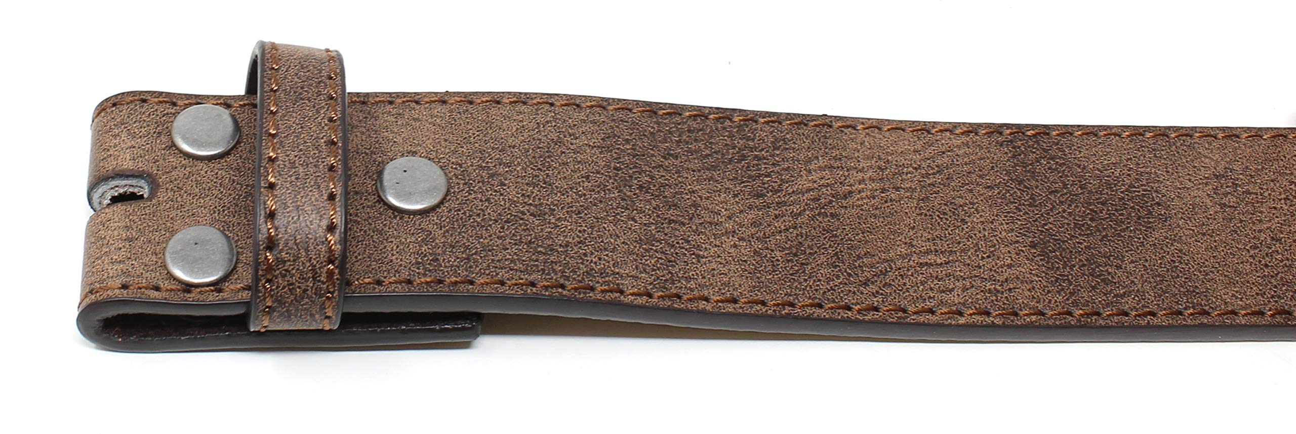 BC Belts Leather Belt Strap with Vintage Distressed Texture 1.5" Wide with Snaps (Dark Brown-L)