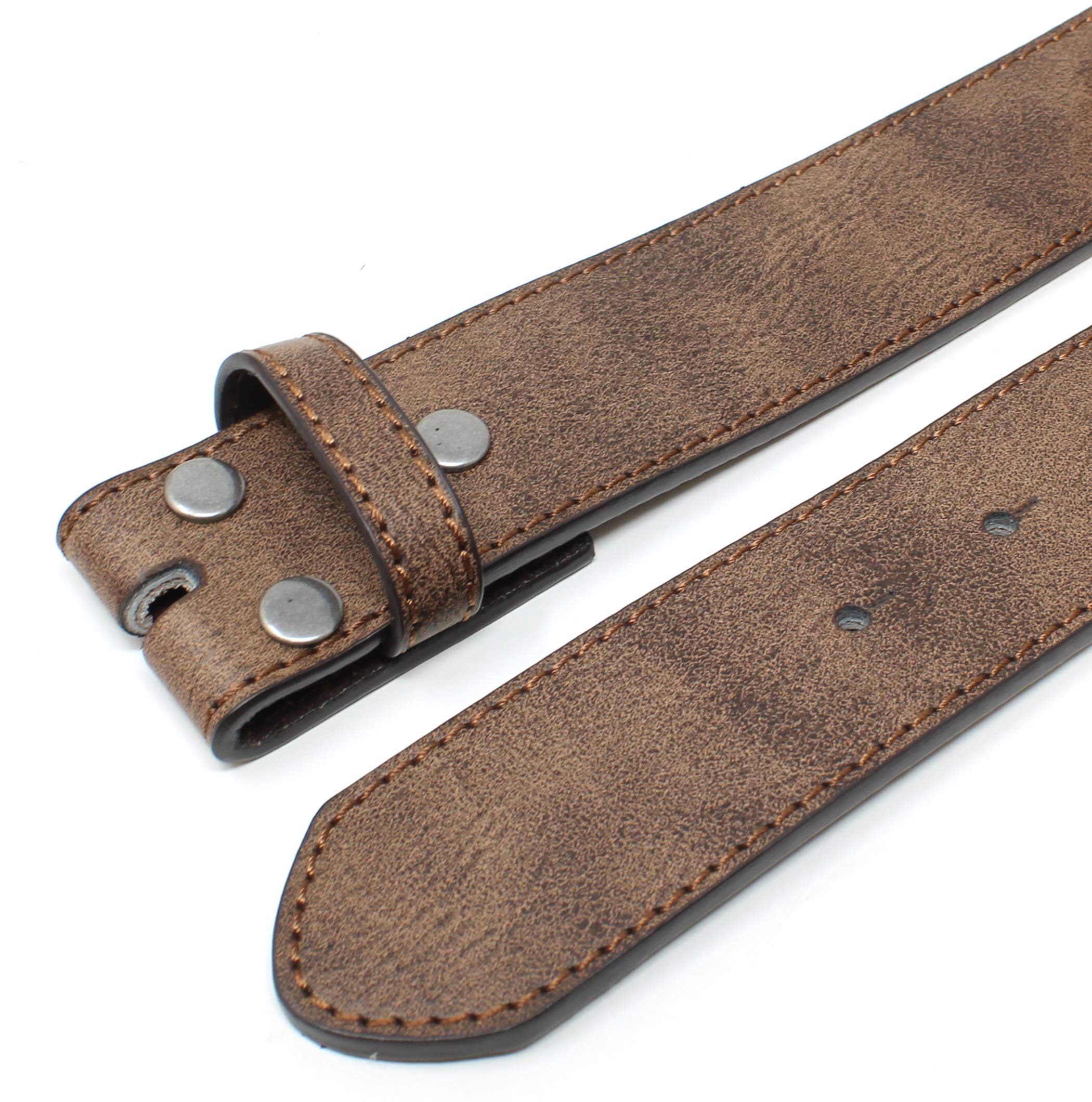 BC Belts Leather Belt Strap with Vintage Distressed Texture 1.5" Wide with Snaps (Dark Brown-L)