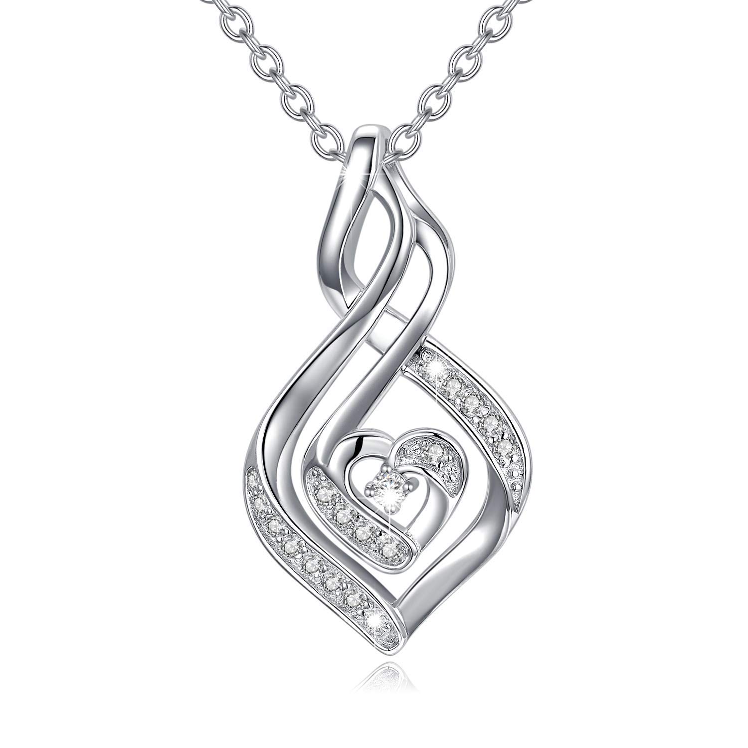 Natural Diamond Infinity Swirl Necklace, Sterling Silver Heart Pendant Necklace Love Jewelry for Her, Mom, Wife, 18"-20"