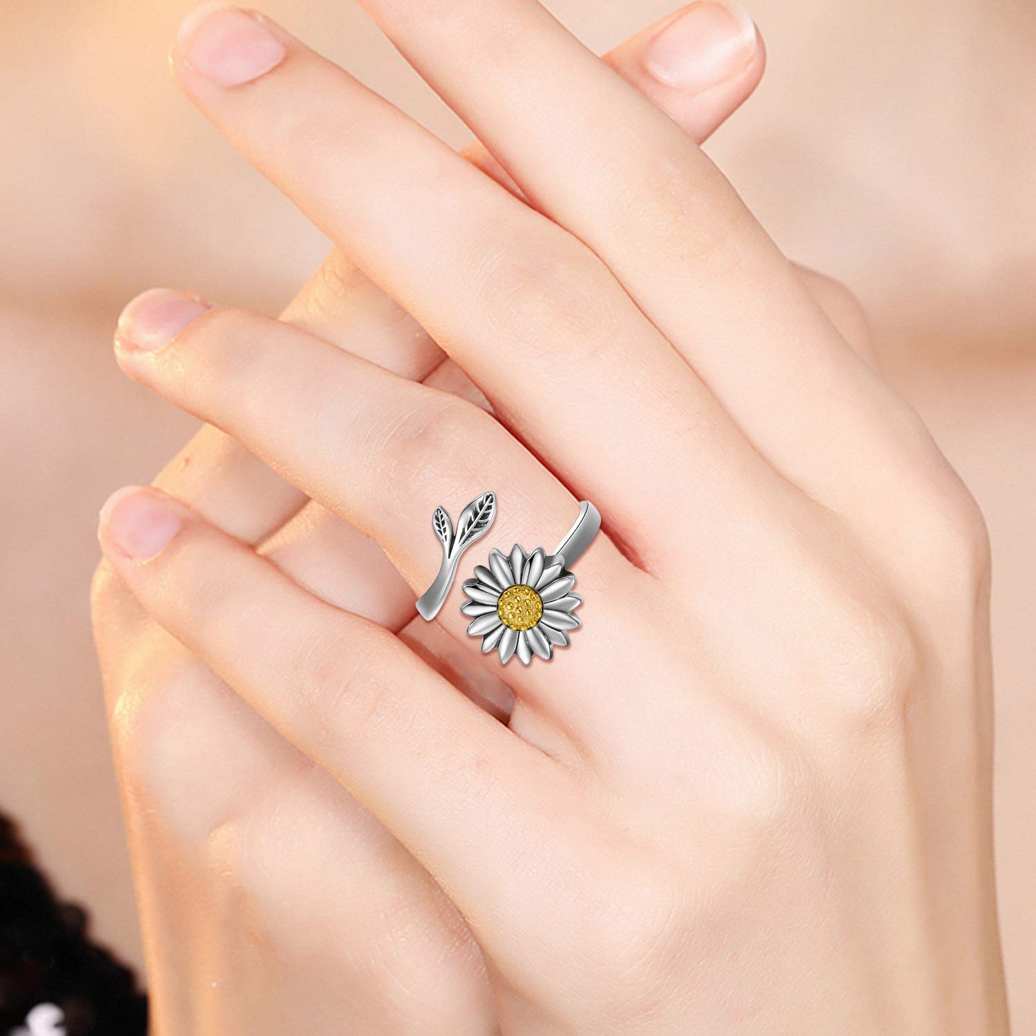 Sunflower Cremation Ring for Ashes 925 Sterling Silver Daisy Urn Ring Jewelry Keepsake Hair Memorial Locket for Women Mom (9)