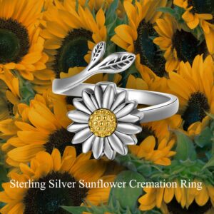 Sunflower Cremation Ring for Ashes 925 Sterling Silver Daisy Urn Ring Jewelry Keepsake Hair Memorial Locket for Women Mom (9)