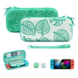 jingdu carrying case for switch, 4 in 1 protective storage bag set with game card slots for leaf crossing switch console include screen protector & thumb grips & hand strap