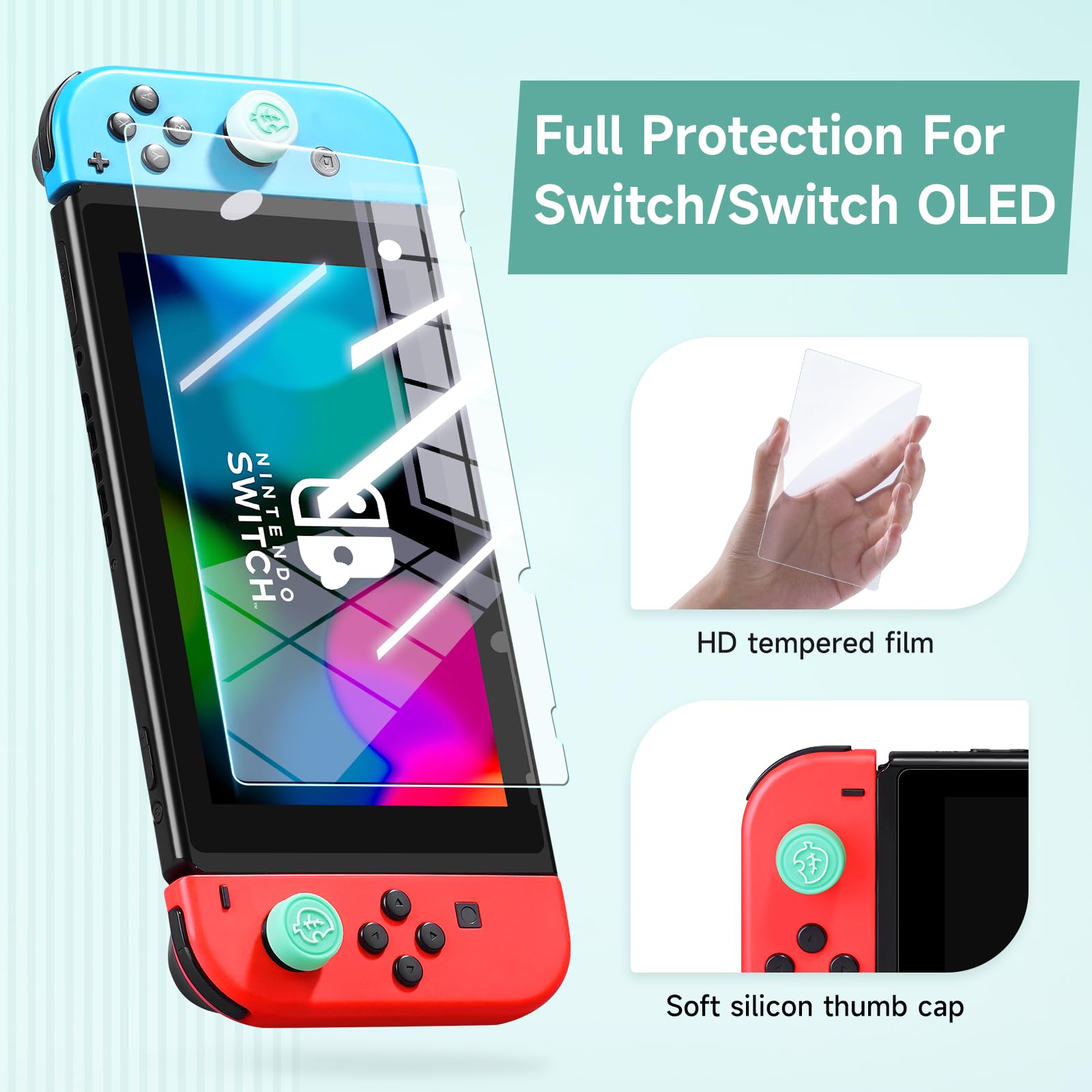 JINGDU Carrying Case for Switch, 4 in 1 Protective Storage Bag Set with Game Card Slots for Leaf Crossing Switch Console include Screen Protector & Thumb Grips & Hand Strap