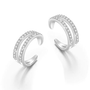 925 sterling silver ear cuff non pierced cuffs hoop huggie earrings for women - set of 2 (cubic zirconia v)