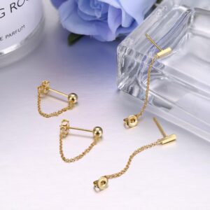 YADOCA 4 Pairs Chain Earrings for Women CZ Ball Bar Huggie Hoop Piercing Dangle Chain Stud Earring Set Gold