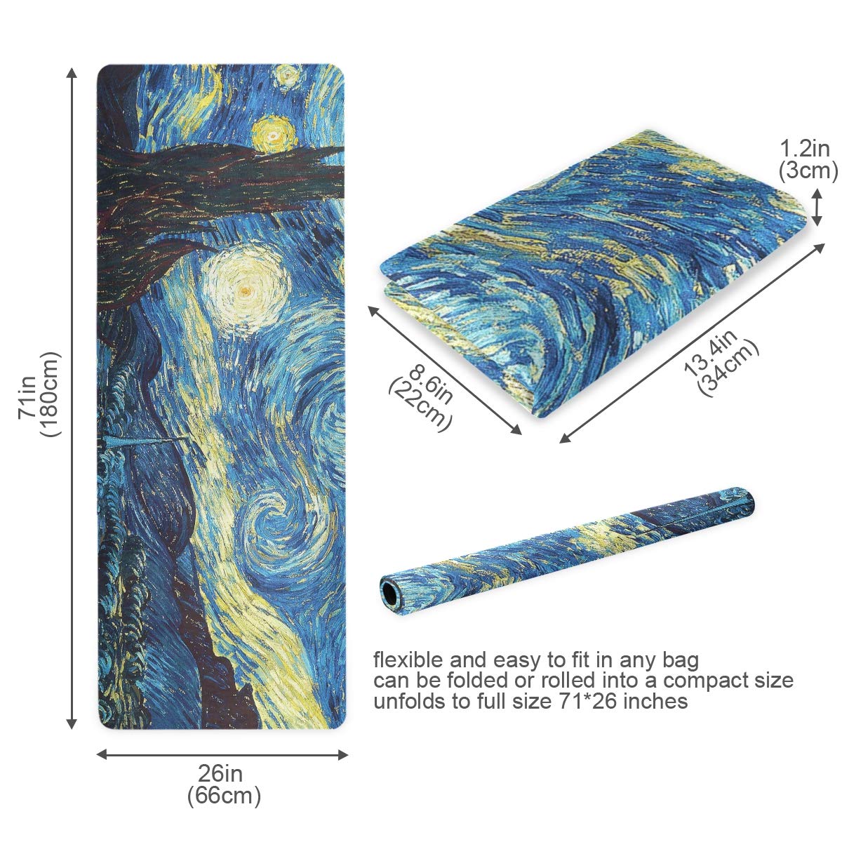 ALAZA Starry Night Sky Van Gogh Nonslip Yoga Mat Towel with Grip Dots for Women Men