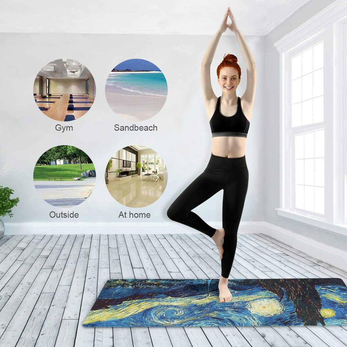 ALAZA Starry Night Sky Van Gogh Nonslip Yoga Mat Towel with Grip Dots for Women Men