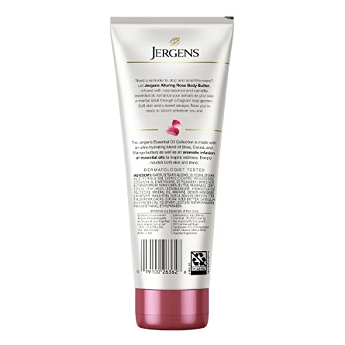 Jergens Rose Body Butter Lotion, Hand and Body Moisturizer with Camellia Essential Oil, for Indulgent Hydration, 7 oz