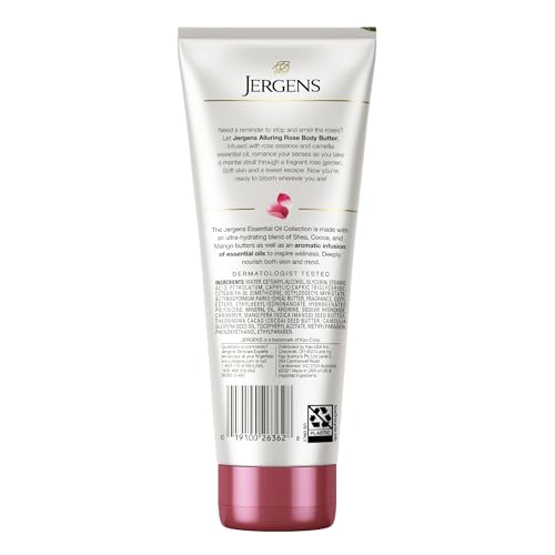 Jergens Rose Body Butter Lotion, Hand and Body Moisturizer with Camellia Essential Oil, for Indulgent Hydration, 7 oz