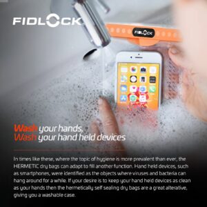 FIDLOCK Hermetic Dry Bag Maxi - Flexible Magnetic Self-Sealing Bag for Cellphone | 100% Waterproof and Sand Proof - Practical Size with a Large Opening, with Lanyard included - Orange Transparent