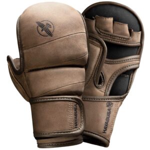 hayabusa t3 lx leather 7oz mma sparring training gloves men & women - brown, medium