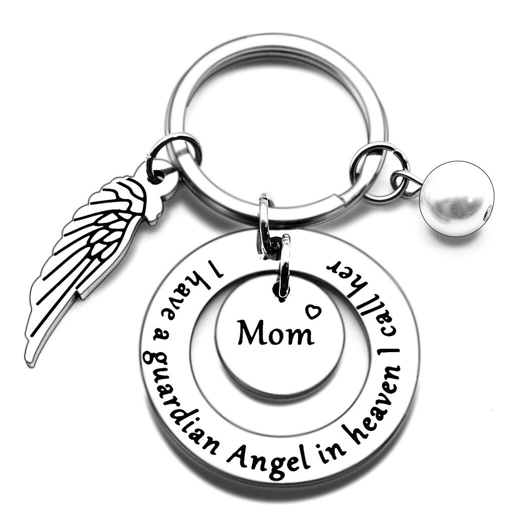 Mom Memorial Keychain Gift Loss of Mother Jewelry I have a guardian Angel in heaven I call her Mom Keychain Sympathy for Remembrance Memory Gifts Mothers Day Gift for Grieving Mother