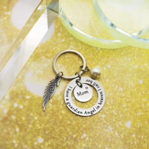 Mom Memorial Keychain Gift Loss of Mother Jewelry I have a guardian Angel in heaven I call her Mom Keychain Sympathy for Remembrance Memory Gifts Mothers Day Gift for Grieving Mother