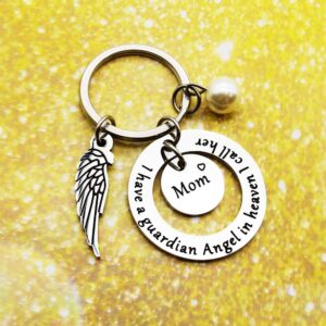 Mom Memorial Keychain Gift Loss of Mother Jewelry I have a guardian Angel in heaven I call her Mom Keychain Sympathy for Remembrance Memory Gifts Mothers Day Gift for Grieving Mother