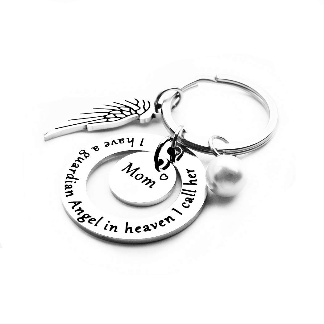 Mom Memorial Keychain Gift Loss of Mother Jewelry I have a guardian Angel in heaven I call her Mom Keychain Sympathy for Remembrance Memory Gifts Mothers Day Gift for Grieving Mother