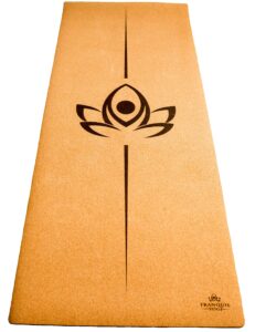 tranquil yogi natural yoga and exercise mat - excellent grip and joint protection, includes carry strap. (cork - 6mm)