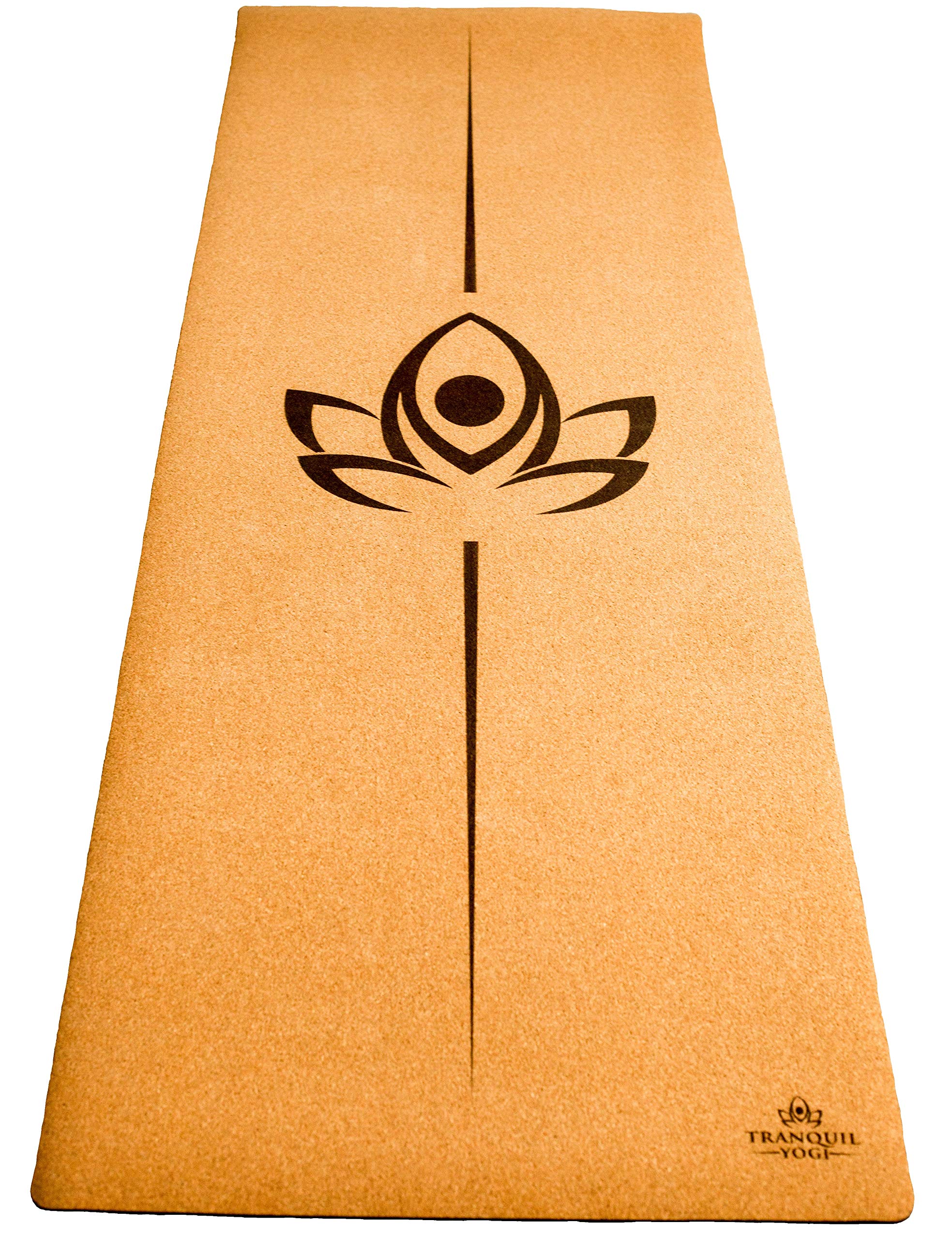 Tranquil Yogi Natural Yoga and Exercise Mat - Excellent Grip and Joint Protection, Includes Carry Strap. (Cork - 6mm)