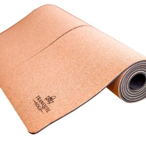 Tranquil Yogi Natural Yoga and Exercise Mat - Excellent Grip and Joint Protection, Includes Carry Strap. (Cork - 6mm)