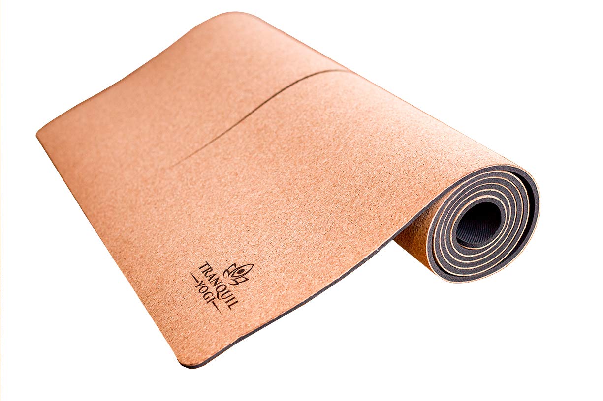 Tranquil Yogi Natural Yoga and Exercise Mat - Excellent Grip and Joint Protection, Includes Carry Strap. (Cork - 6mm)