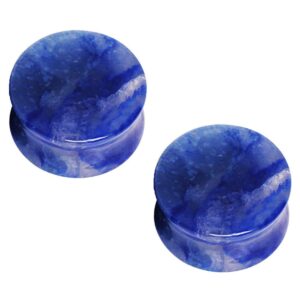 pierced owl natural blue adventurine stone double flared saddle plug gauges, sold as a pair (22mm (7/8"))