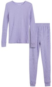 rene rofe girls' thermal underwear set - 2 piece waffle knit top and long johns (2t-16), size 7-8, lavender