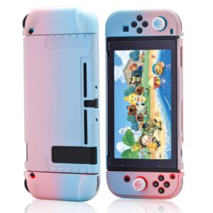 heatfun dockable case for nintendo switch, switch hard shell case and switch thumb grips - pink and blue