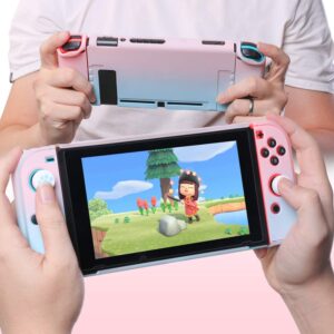 HEATFUN Dockable Case for Nintendo Switch, Switch Hard Shell Case and Switch Thumb Grips - Pink and Blue