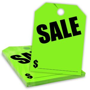 versa tags sale mirror hang tags- sale tags - pack of 50 sale car hang tag- 8.5" x 11.5" car rear view mirror hang tag perfect auto dealership supplies neon green color