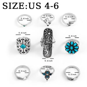 ELABEST Boho Western Ring Set Turquoise Cactus Arrow Joint Knuckle Finger Rings Sets for Women