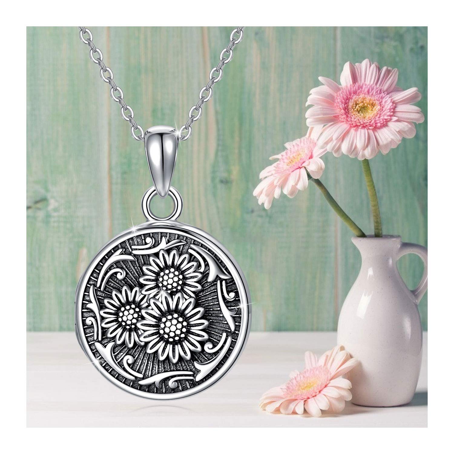 Locket Necklace That Holds Pictures Sunflower Pendant Necklace Jewelry Gifts 925 Sterling Silver Locket Photo Picture Keepsake Pendant You are my Sunshine Gifts for Christmas Birthday Valentine