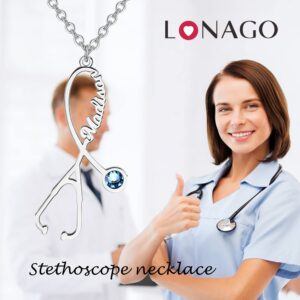 LONAGO Stethoscope Necklace Personalized Custom Name Stethoscope Pendant Necklace Nursing Gift for Nurse Doctor Graduation Nurse Day