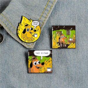 THIS IS FINE Enamel Pin Custom Cartoon Dog Brooch Lapel Pin Shirt Bag Funny Animal Badge Jewelry Gift Fans Friends-1PC