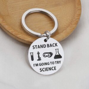 WSNANG Scientist Gift Stand Back I'M Going To Try Science Keychain Science Lover Laboratory Gifts Biology Chemistry Teacher, Student Gift Science Graduation Gift (Scientist Keychain)