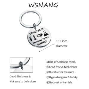 WSNANG Scientist Gift Stand Back I'M Going To Try Science Keychain Science Lover Laboratory Gifts Biology Chemistry Teacher, Student Gift Science Graduation Gift (Scientist Keychain)