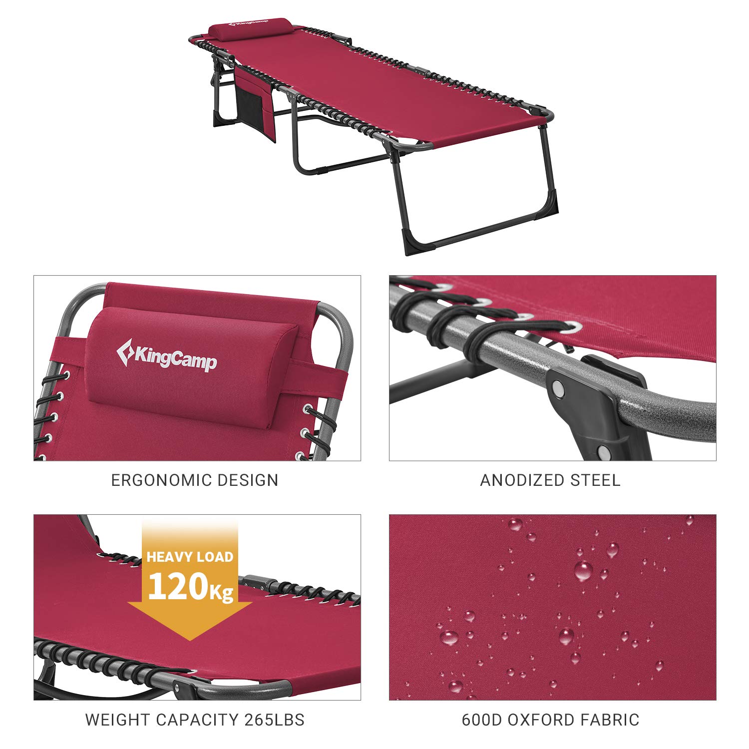 KingCamp Cot, One Size, Wine