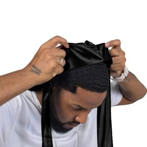 ForceWave 2 Pieces Silky Durag Pack for Men Women Waves, Premium Satin Deluxe Du-rag (Black Black)