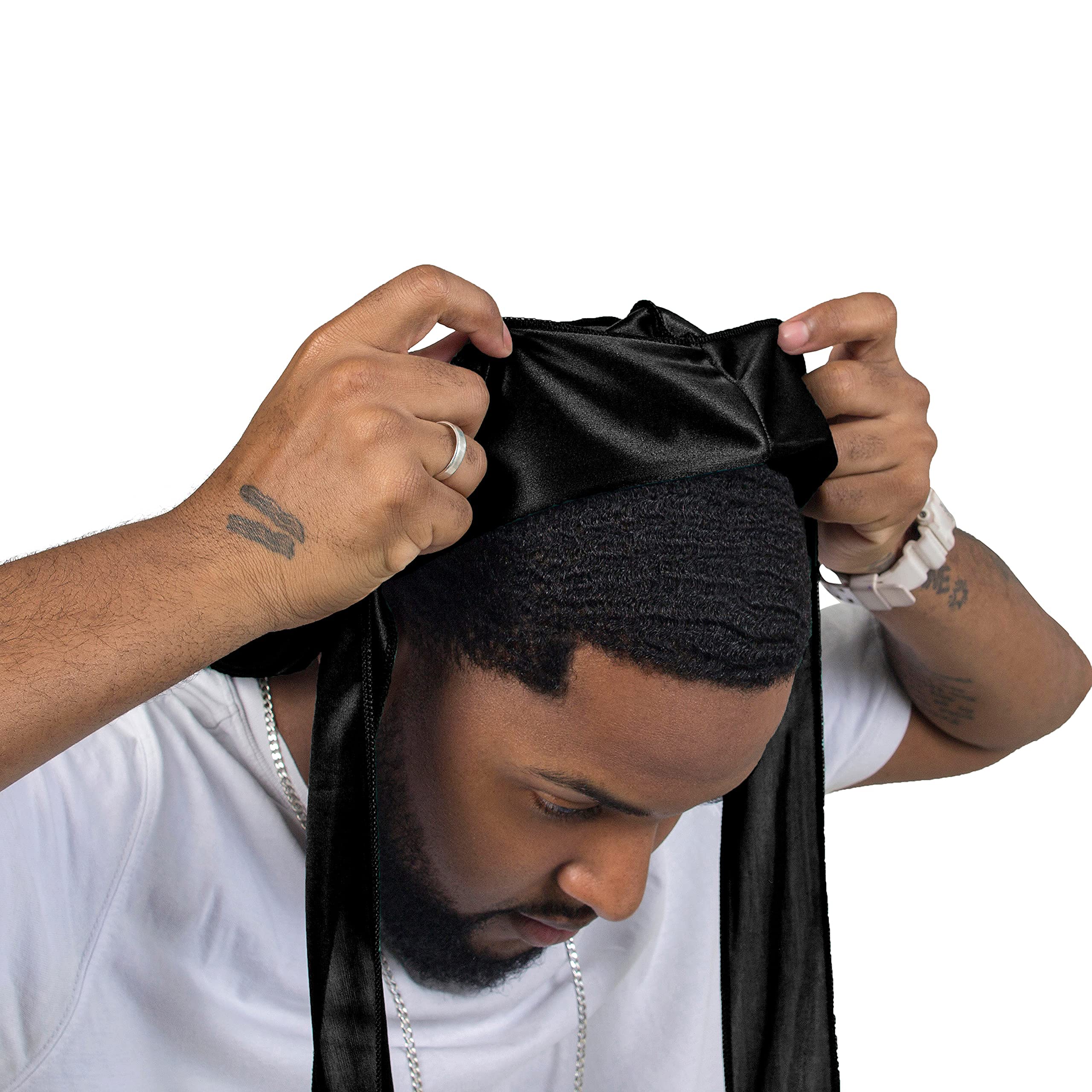 ForceWave 2 Pieces Silky Durag Pack for Men Women Waves, Premium Satin Deluxe Du-rag (Black Black)