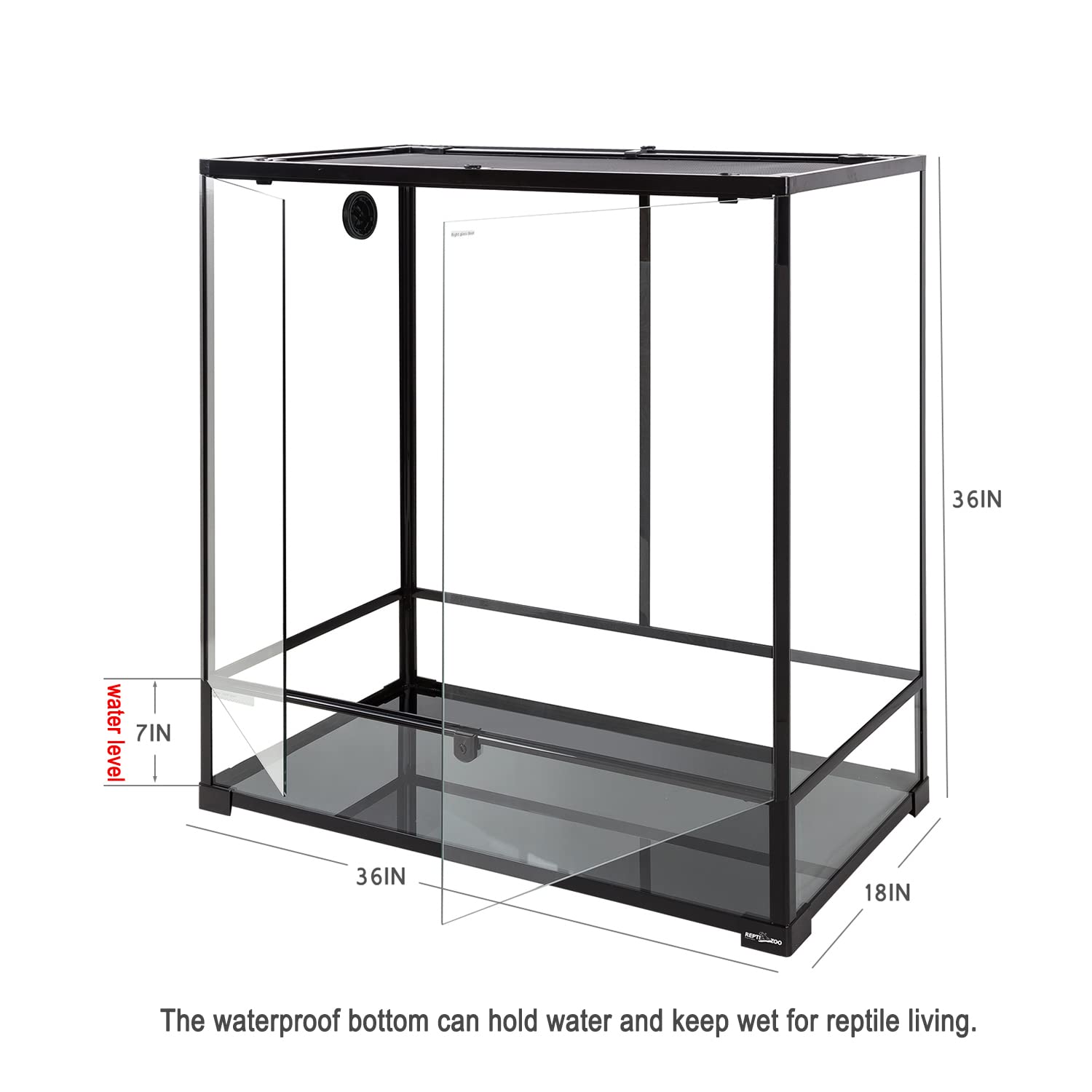 REPTI ZOO Large Reptile Terrarium, Vertical Reptile Tank, Wide & Tall Chameleon Cage with Top Screen Ventilation (36" W X 18" D X 36" H (Glass))