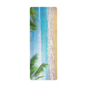 alaza palm trees hawaiian tropical seashore beach yoga mat non slip fitness exercise mat, workout mat for yoga, pilates and floor exercises