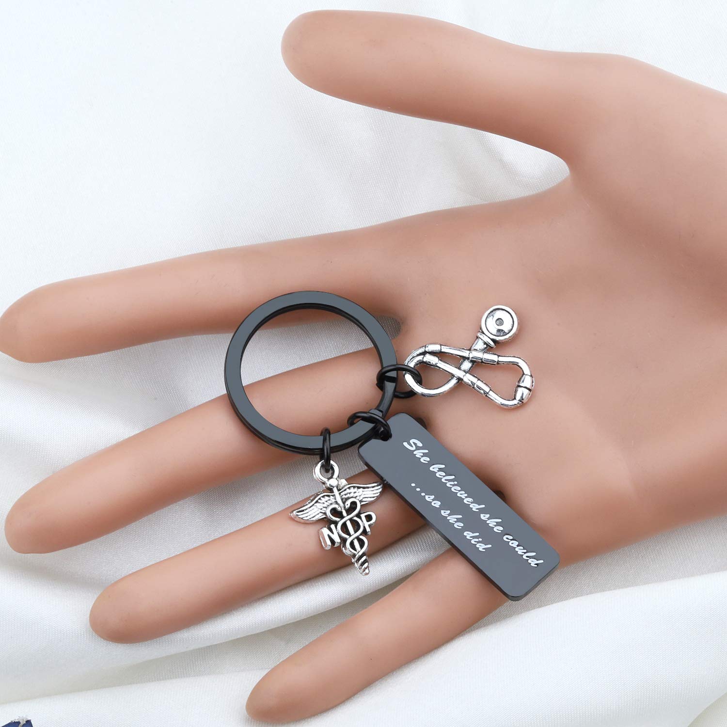 MYOSPARK Nurse Practitioner Gift She Believed She Could So She Did Keychain NP Jewelry Nurse Keychain (She Believed NP black)