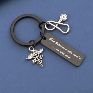 MYOSPARK Nurse Practitioner Gift She Believed She Could So She Did Keychain NP Jewelry Nurse Keychain (She Believed NP black)