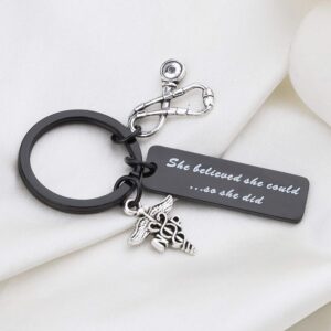 MYOSPARK Nurse Practitioner Gift She Believed She Could So She Did Keychain NP Jewelry Nurse Keychain (She Believed NP black)