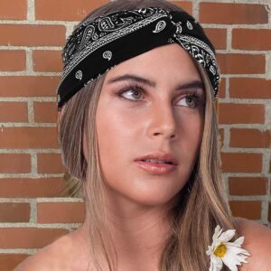 Urieo Boho Headbands Stretch Paisley Print Bandana Headband Criss Cross Hair Bands Knotted Head Wrap Yoga Daily for Women and Girls (Pack of 4) (A)