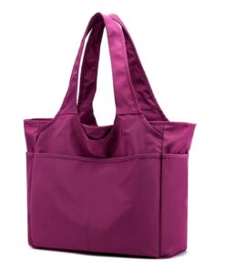 wxnow nylon travel tote beach bag with zipper for women large shoulder bag purse bags teacher or nurse purple