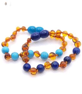 blue rabbit co two amber bracelets (~5.20-5.25 inches) | gia certified 100% pure baltic amber - unisex (cognac/turquoise amber jewelry)