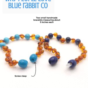 Blue Rabbit Co Two Amber Bracelets (~5.20-5.25 inches) | GIA Certified 100% Pure Baltic Amber - Unisex (Cognac/Turquoise Amber Jewelry)