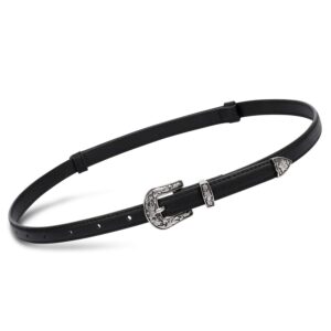 suosdey black women western skinny leather belts adjustable fashion thin waist belt for dresses with vintage buckle