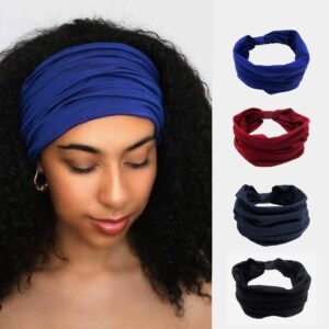 woeoe african headbands knotted hairbands black yoga sport head wraps wide elastic head scarf for women and girls (pack of 4)