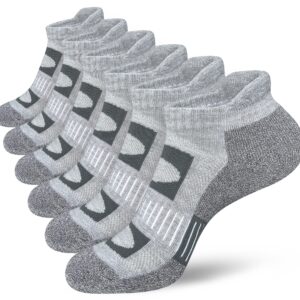 APTYID Women's Ankle Socks Athletic Cushioned Running, Size 6-9, Grey, 6 Pairs